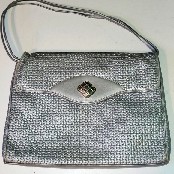 Susan Gail | Bags | Susan Gail Silver Leather Weave Pattern Shoulder ...